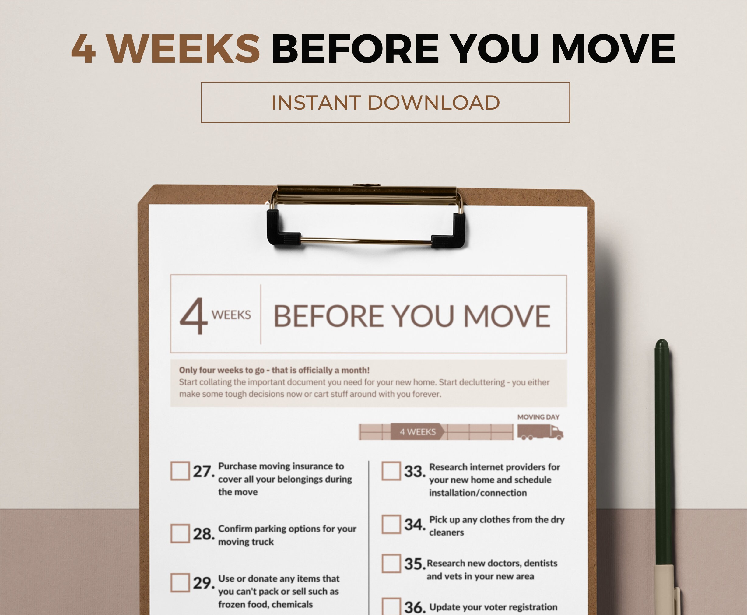 Moving Checklist 8 Week Countdown to Moving. Step by Step Relocation ...