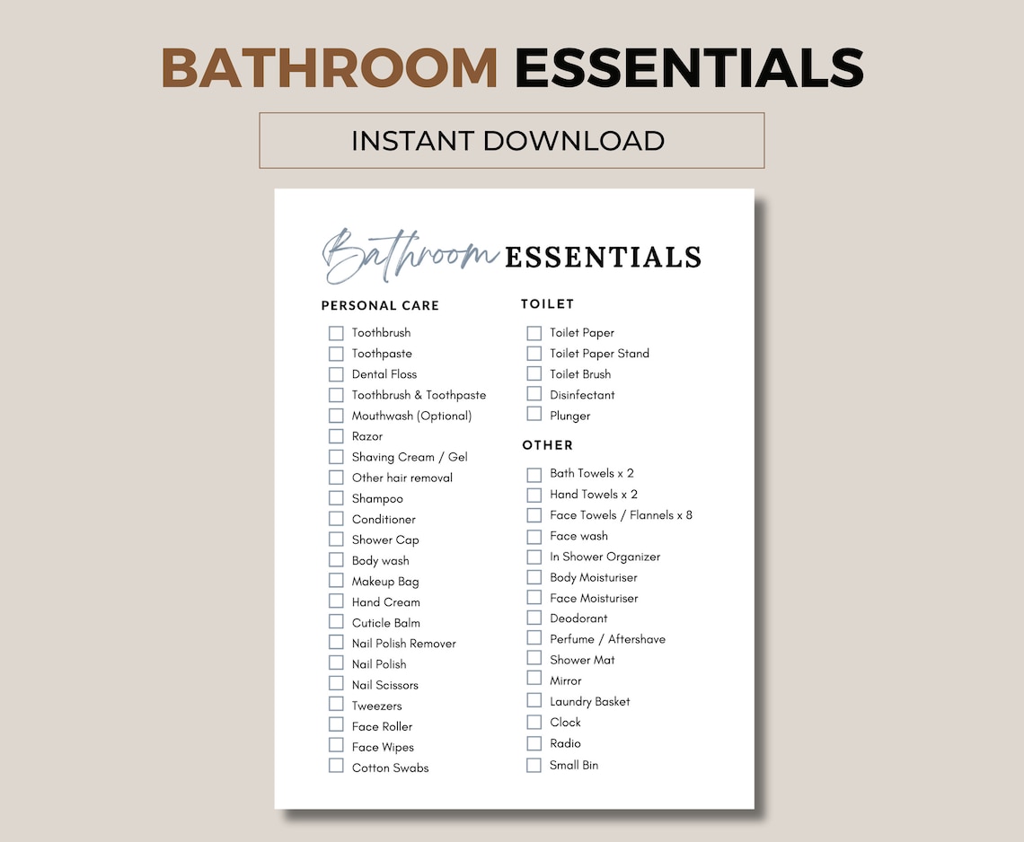 Bathroom Essentials Printable Checklist. A List of the Things You Need ...