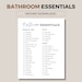 Bathroom Essentials Printable Checklist. A List of the Things You Need ...