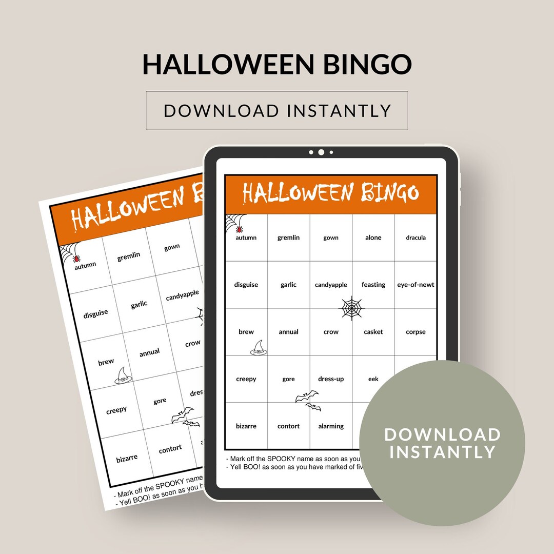 Halloween Bingo Game Cards, Halloween Printable. Party Games, 40 Unique ...