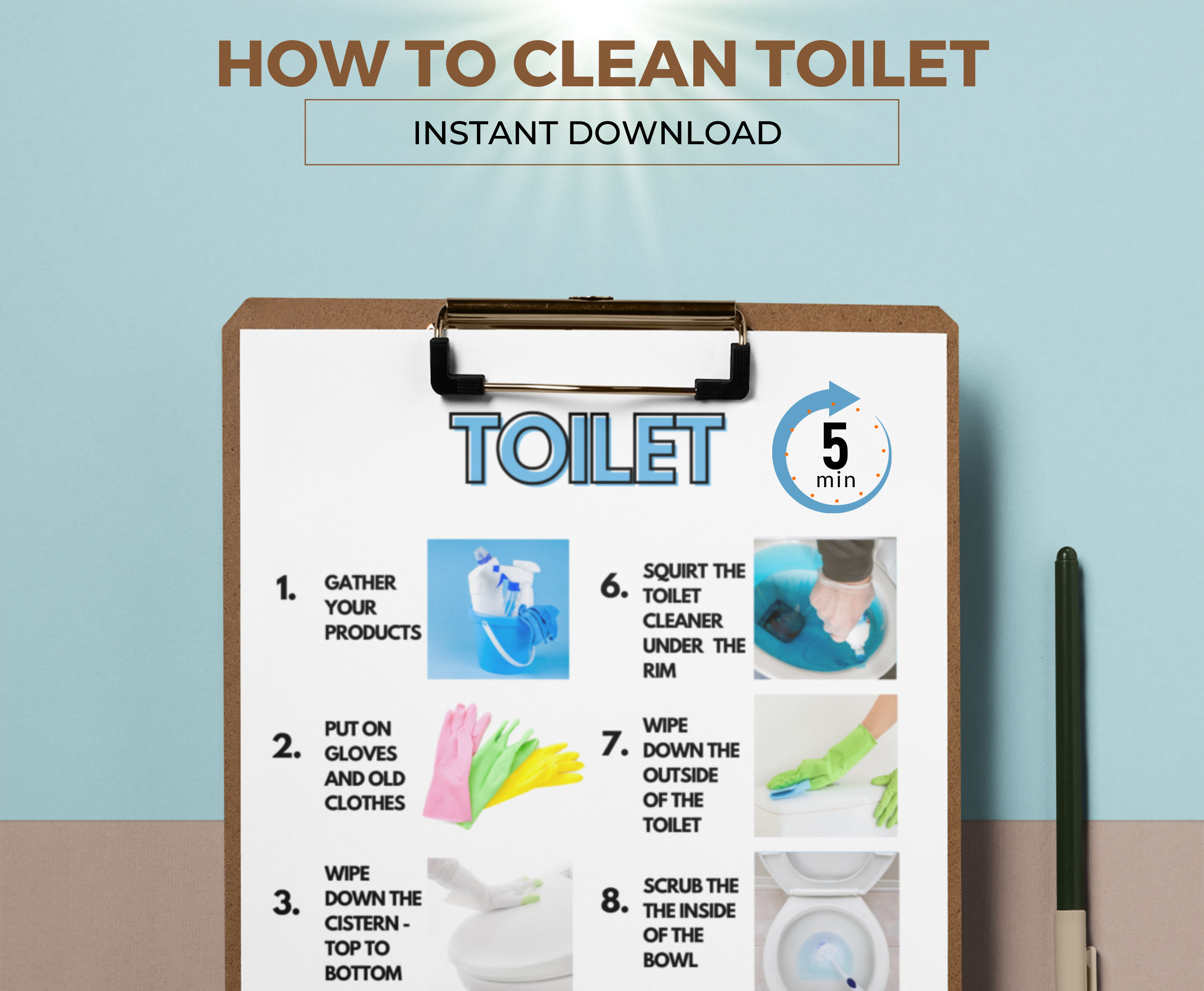 Toilet Cleaning Chore Sheet. Bathroom Cleaning Planner. Washroom ...