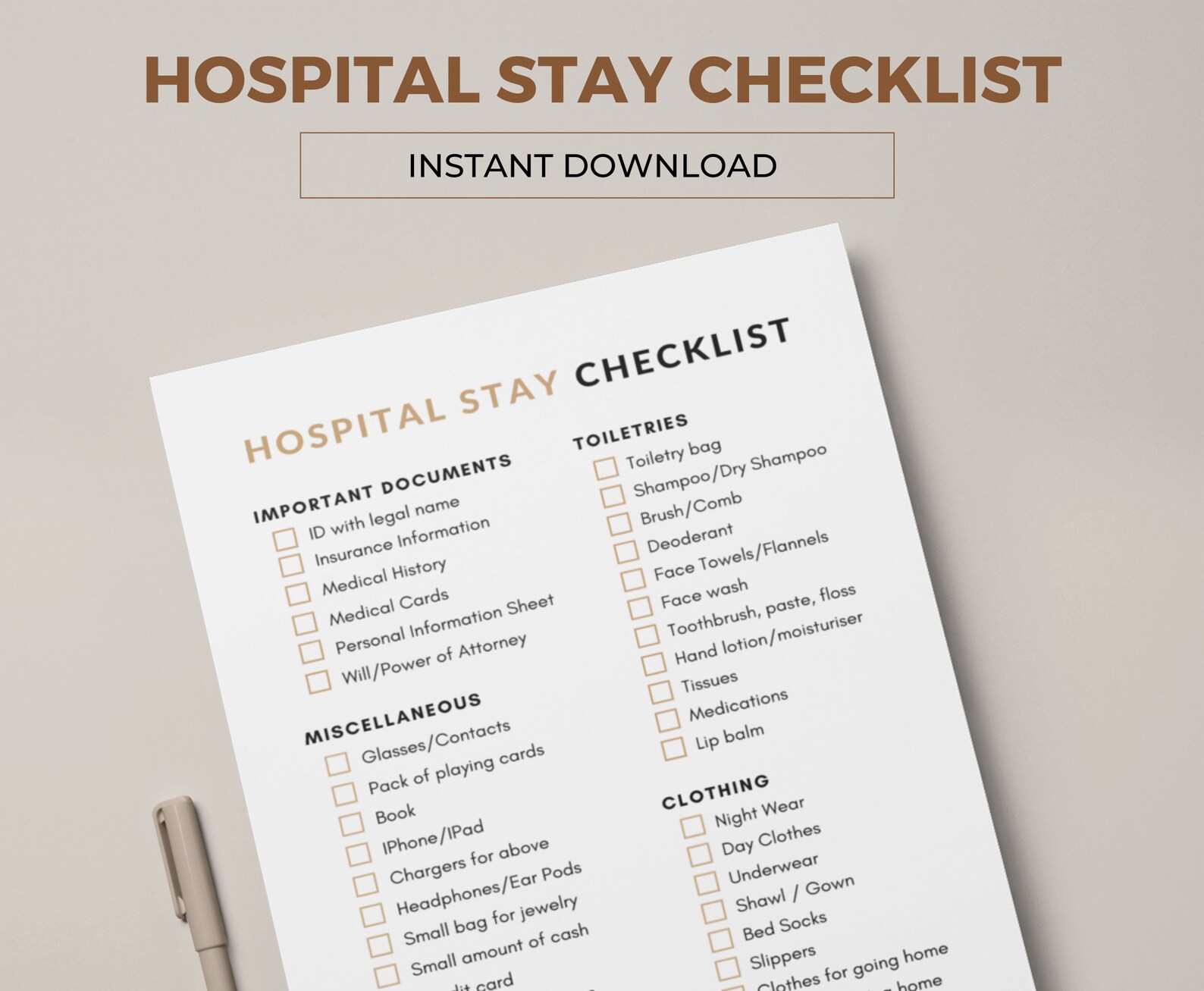 Hospital Stay Checklist, Prepare for an Expected or Unexpected Visit to ...
