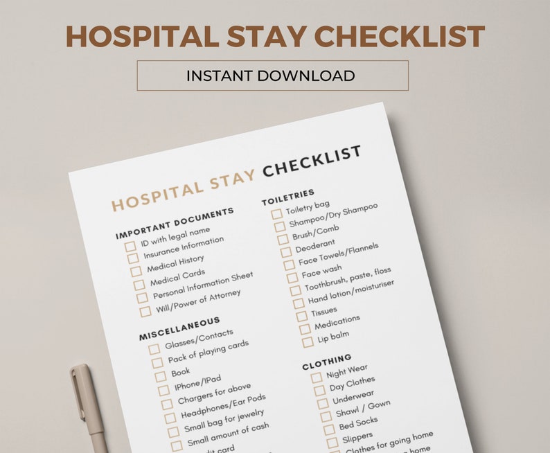 Hospital Stay Checklist, Prepare for an Expected or Unexpected Visit to ...