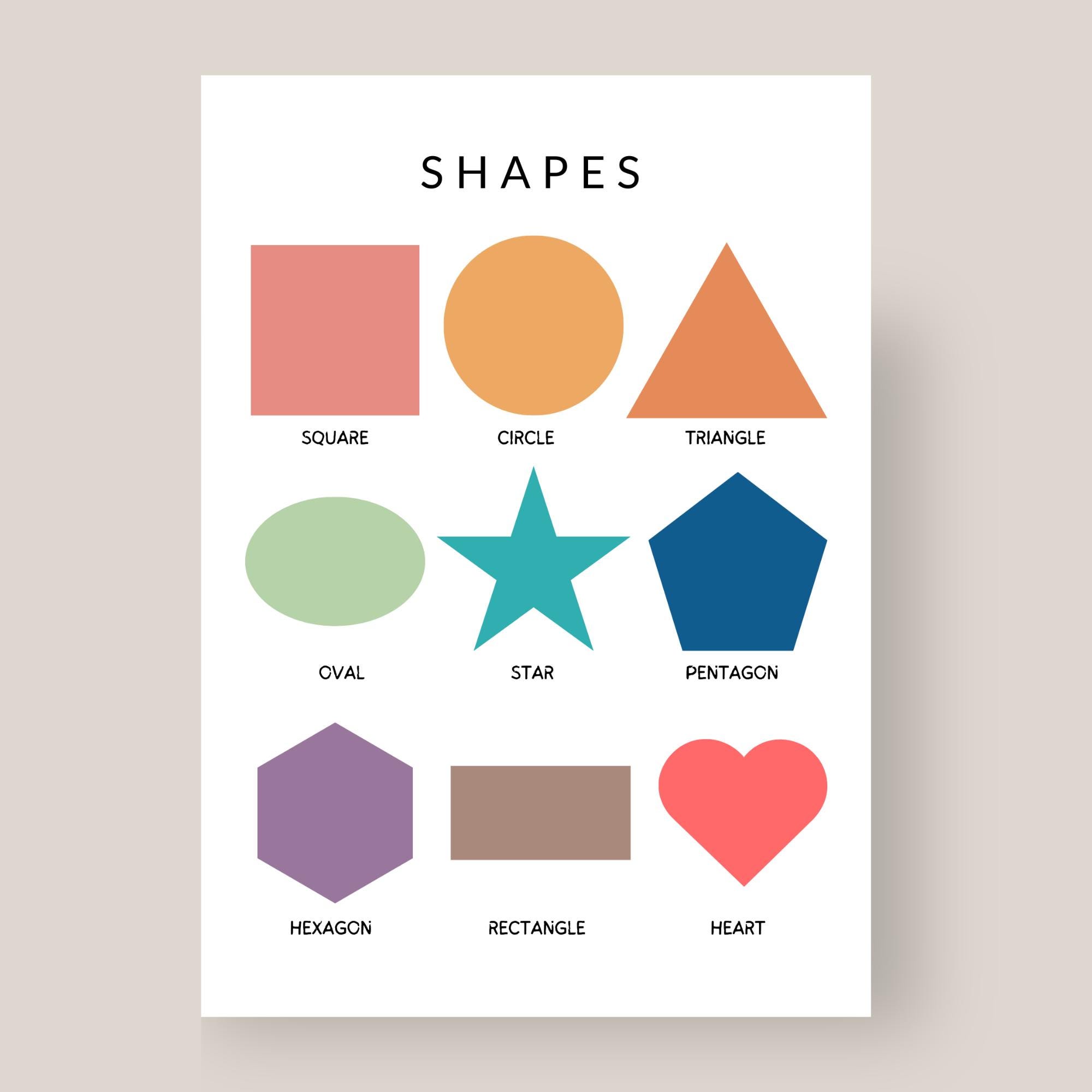 Shapes, Educational Print, Nursery Wall Art, Learning Poster. Toddler ...