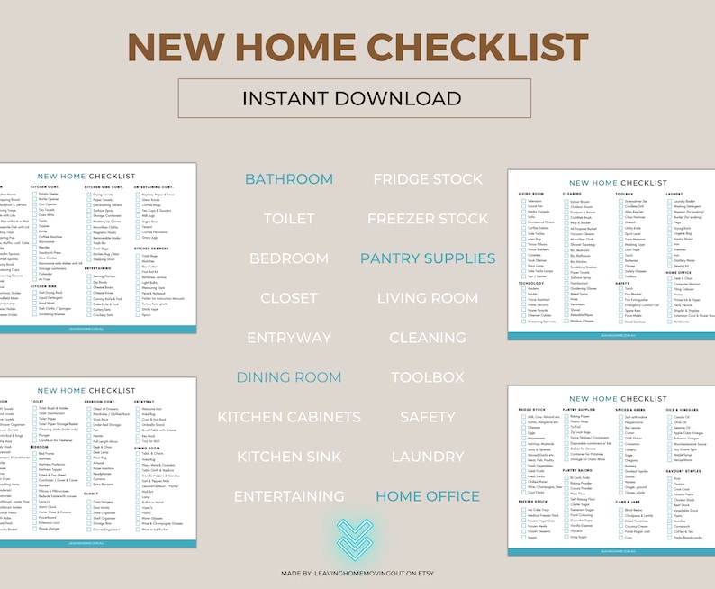 New Home Essentials Checklist. Room by Room Household Items. Home ...