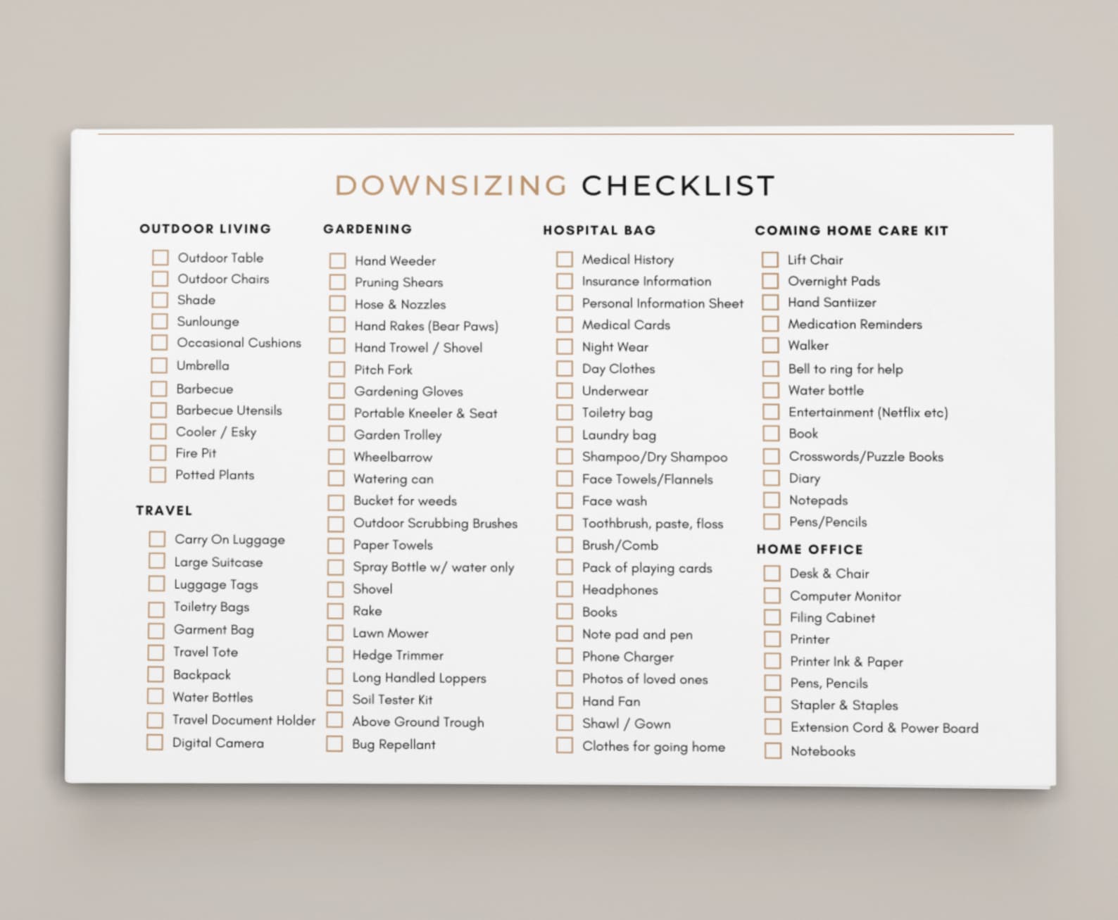 Downsizing Checklist. Relocating for Retirement, Moving House, New Home ...