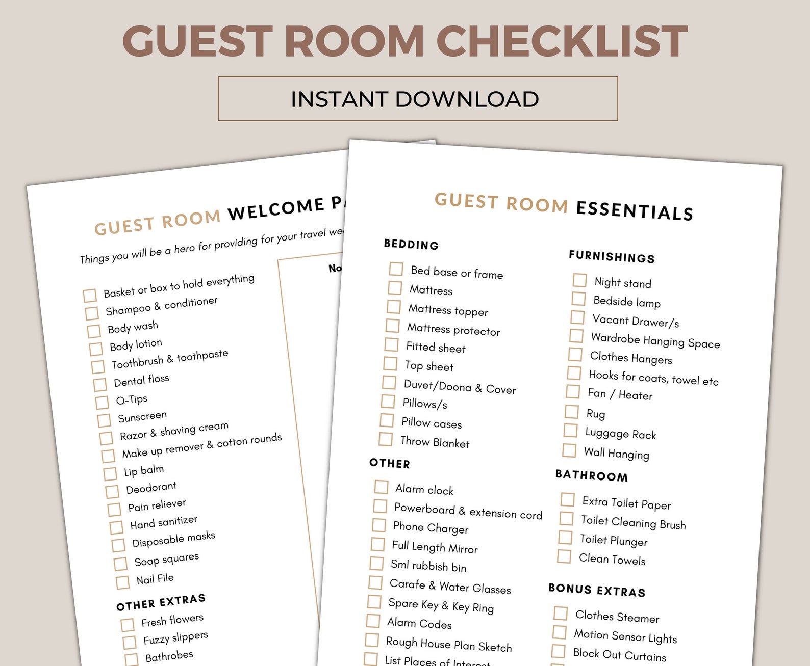 Guest Room Checklist Bundle, Prepare Your Home for Visitors, Overnight ...