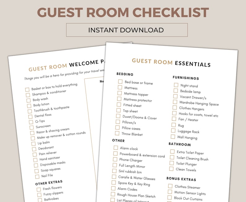 Guest Room Checklist Bundle, Prepare Your Home for Visitors, Overnight ...