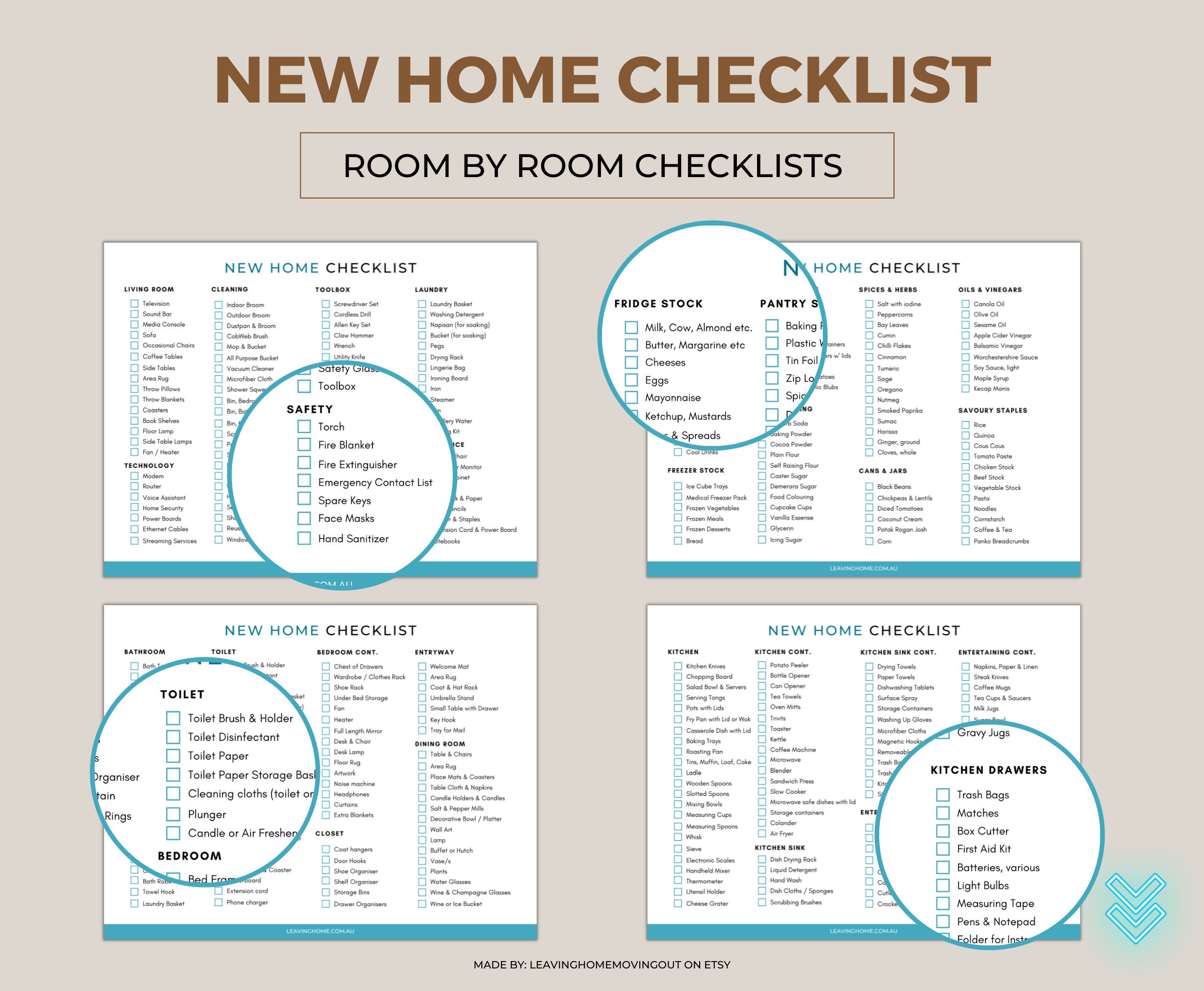 New Home Essentials Checklist. Room by Room Household Items. Home Starter Kit for New Home ...