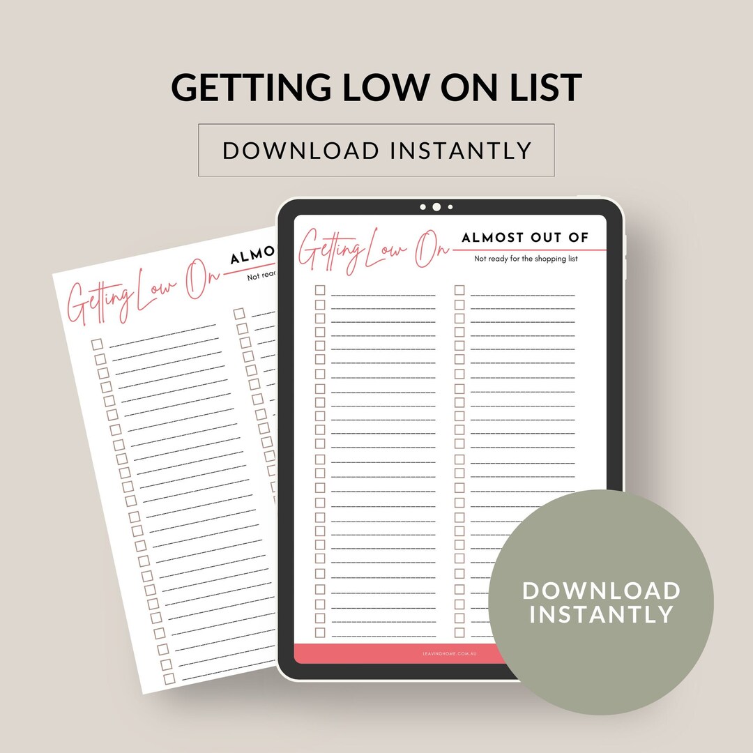 Getting Low on List. A List for Items You Are Almost Out of but You Are ...