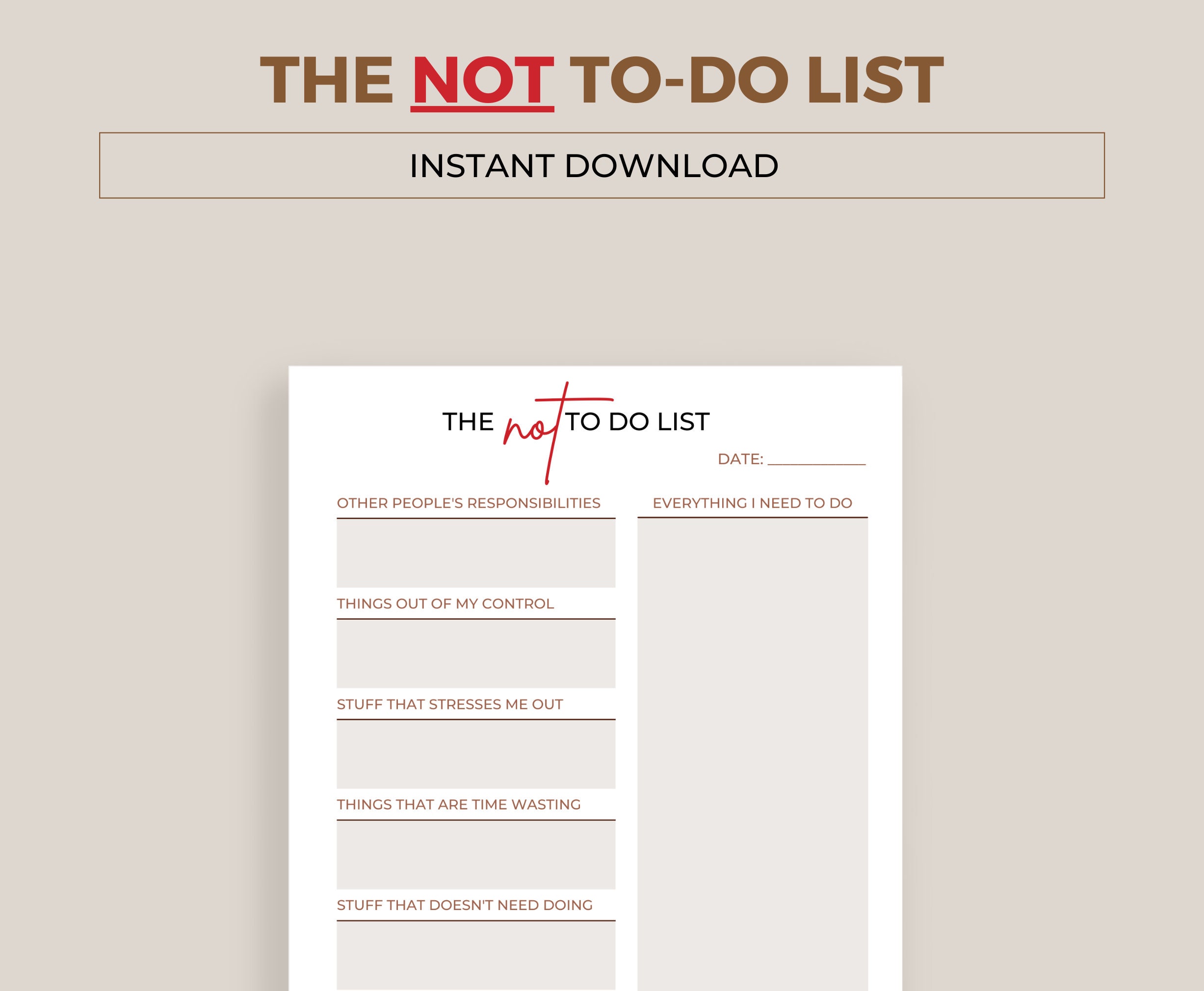 The NOT To-do List Printable: Decision Making, Mental Health (PDF) - Etsy