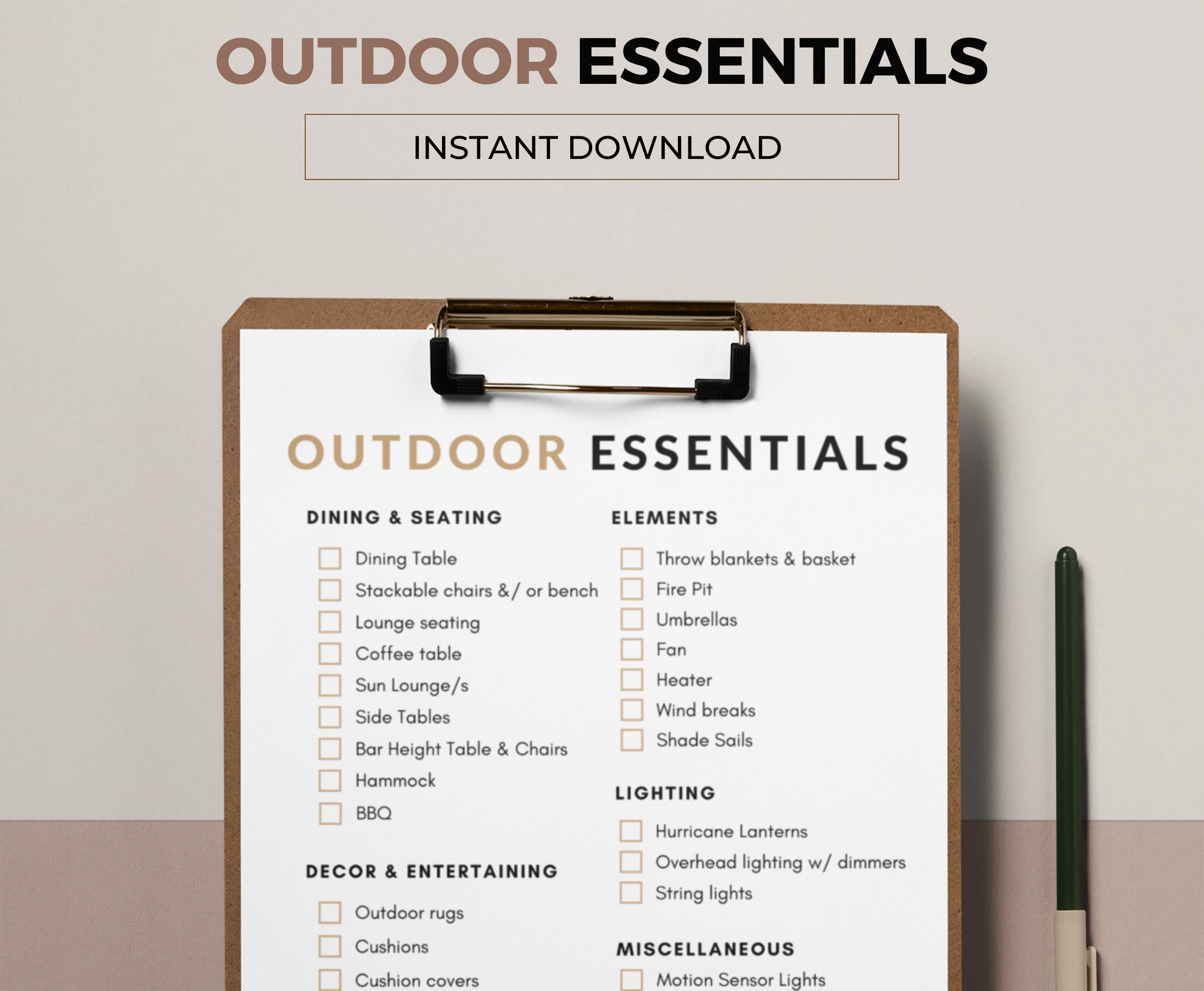Outdoor Essentials Checklist. Entertaining Planner. Holiday Plans. New ...