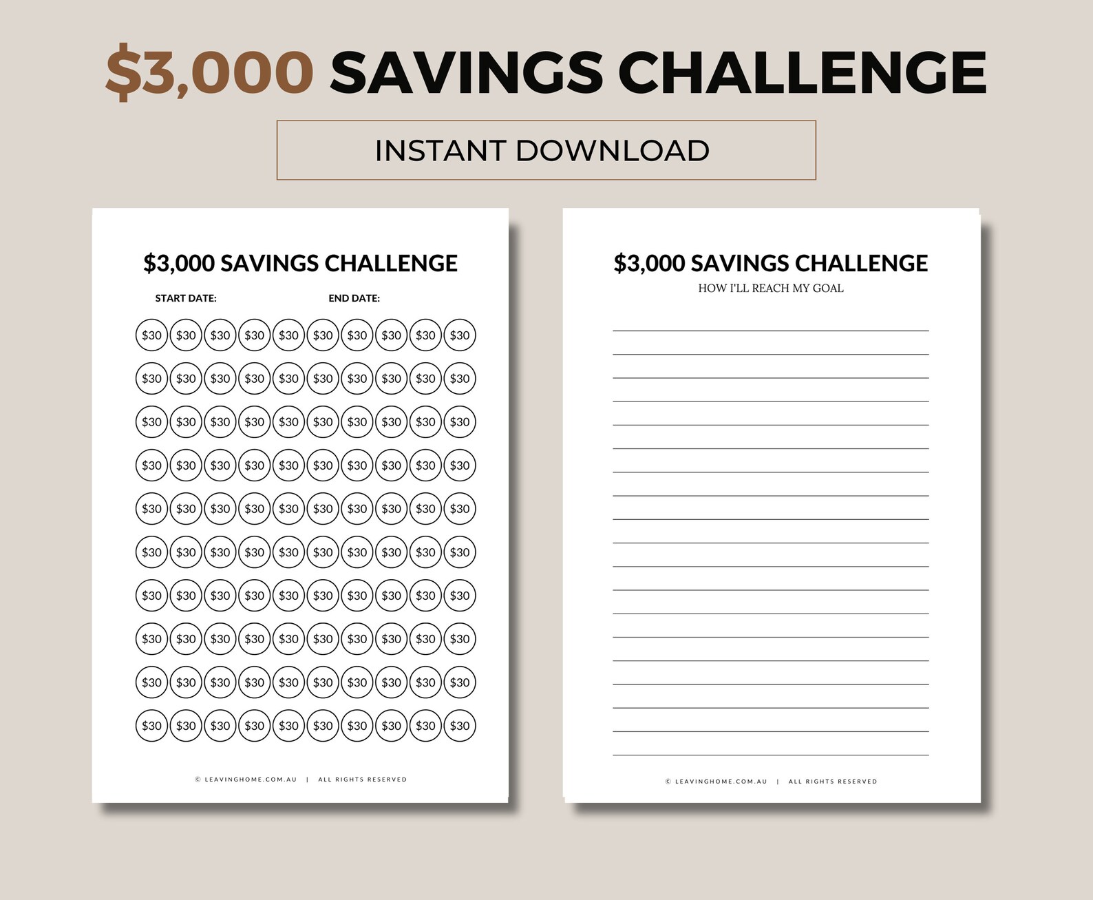 Thirty Dollar Savings Tracker. Save 3,000 Dollars Thirty Dollars at a ...