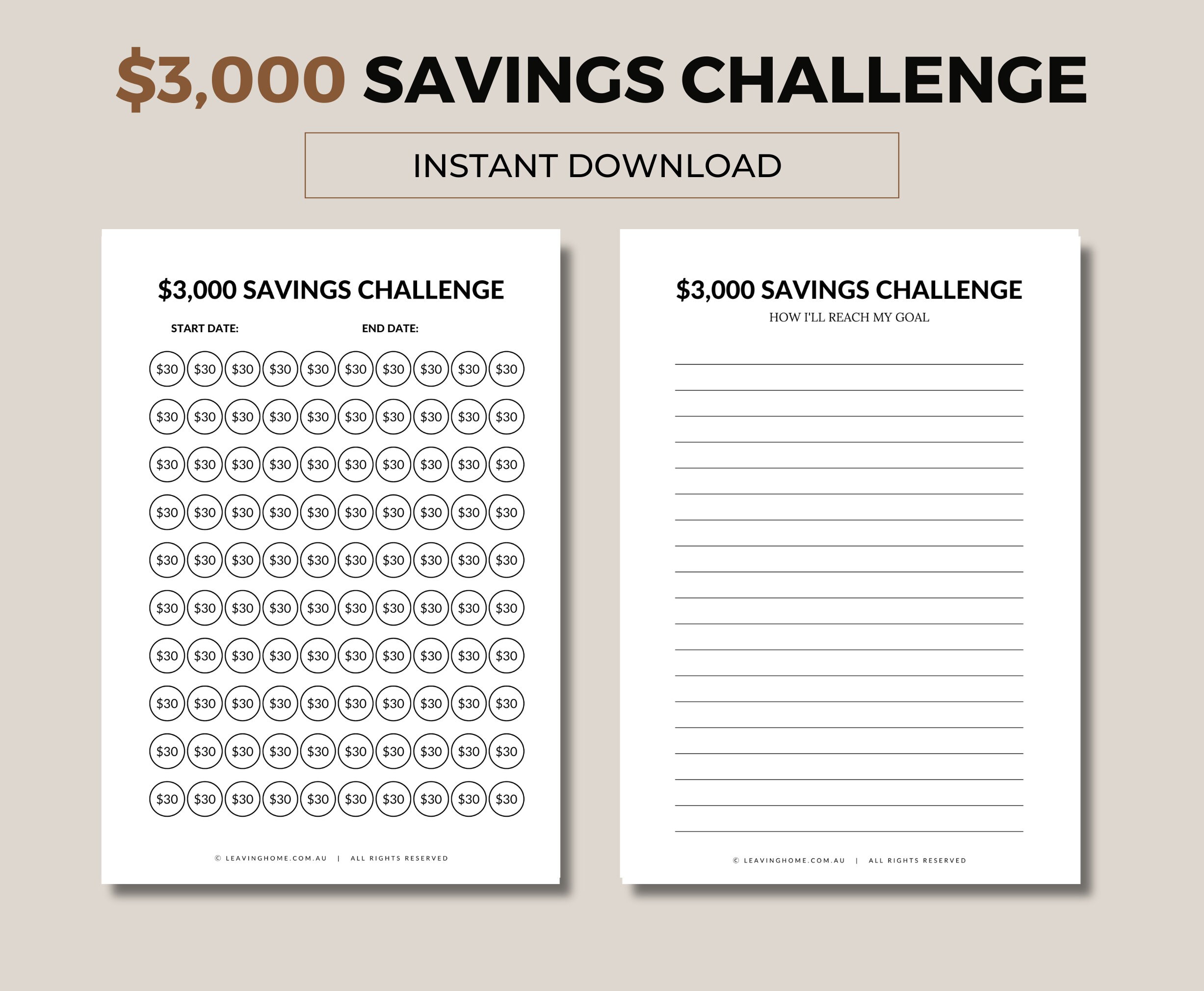 Thirty Dollar Savings Tracker. Save 3,000 Dollars Thirty Dollars at a ...