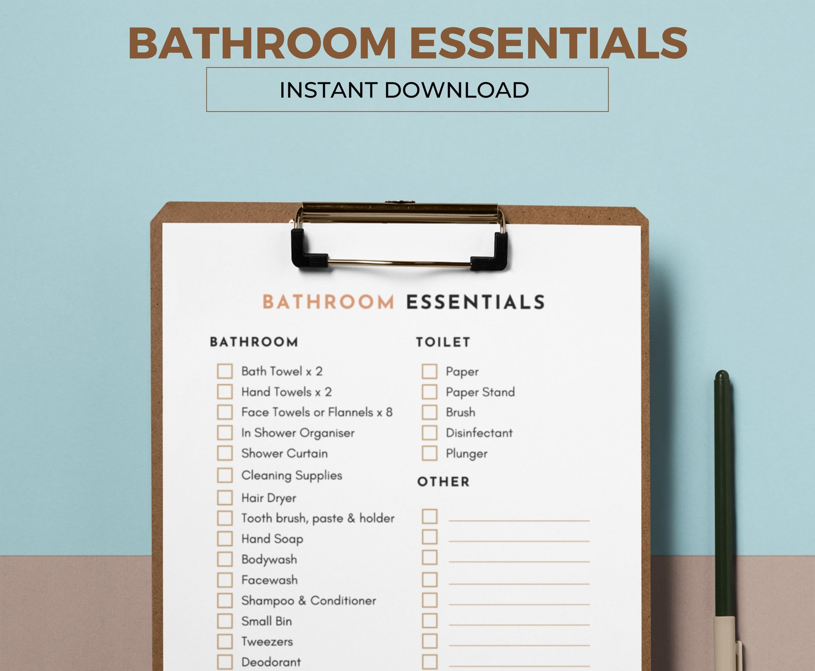 Bathroom Essentials Printable Checklist A List of the Basics - Etsy