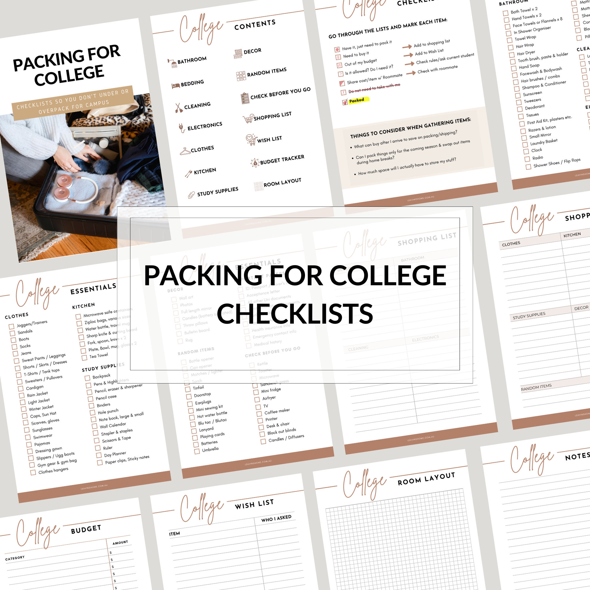 Dorm Room Packing Planner PDF | College Move in Checklist & Budget ...