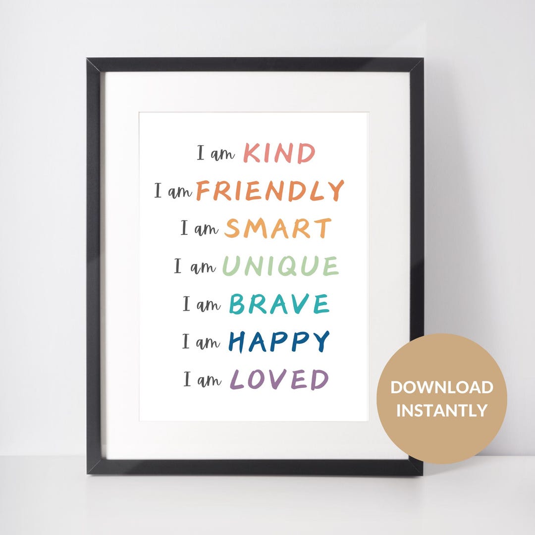 I Am Kind Motivational Poster, Playroom Decor, Nursery Wall Art ...