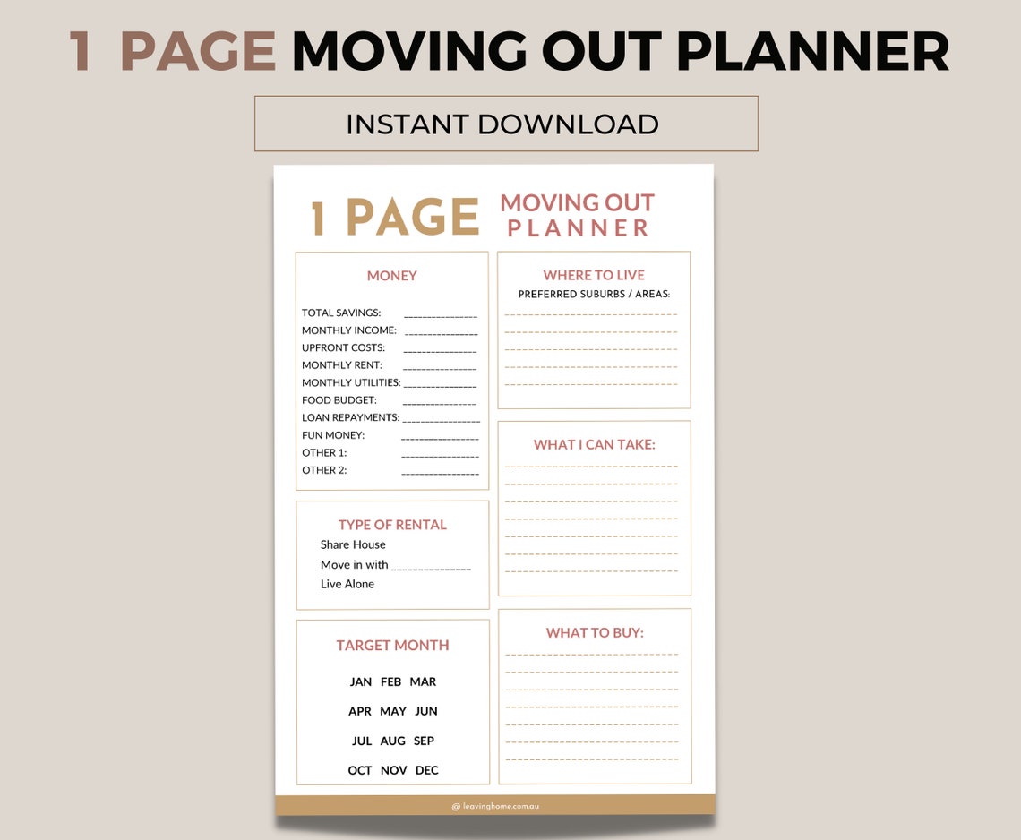 Moving Out Planner: First Home Checklist (PDF Download) - Etsy
