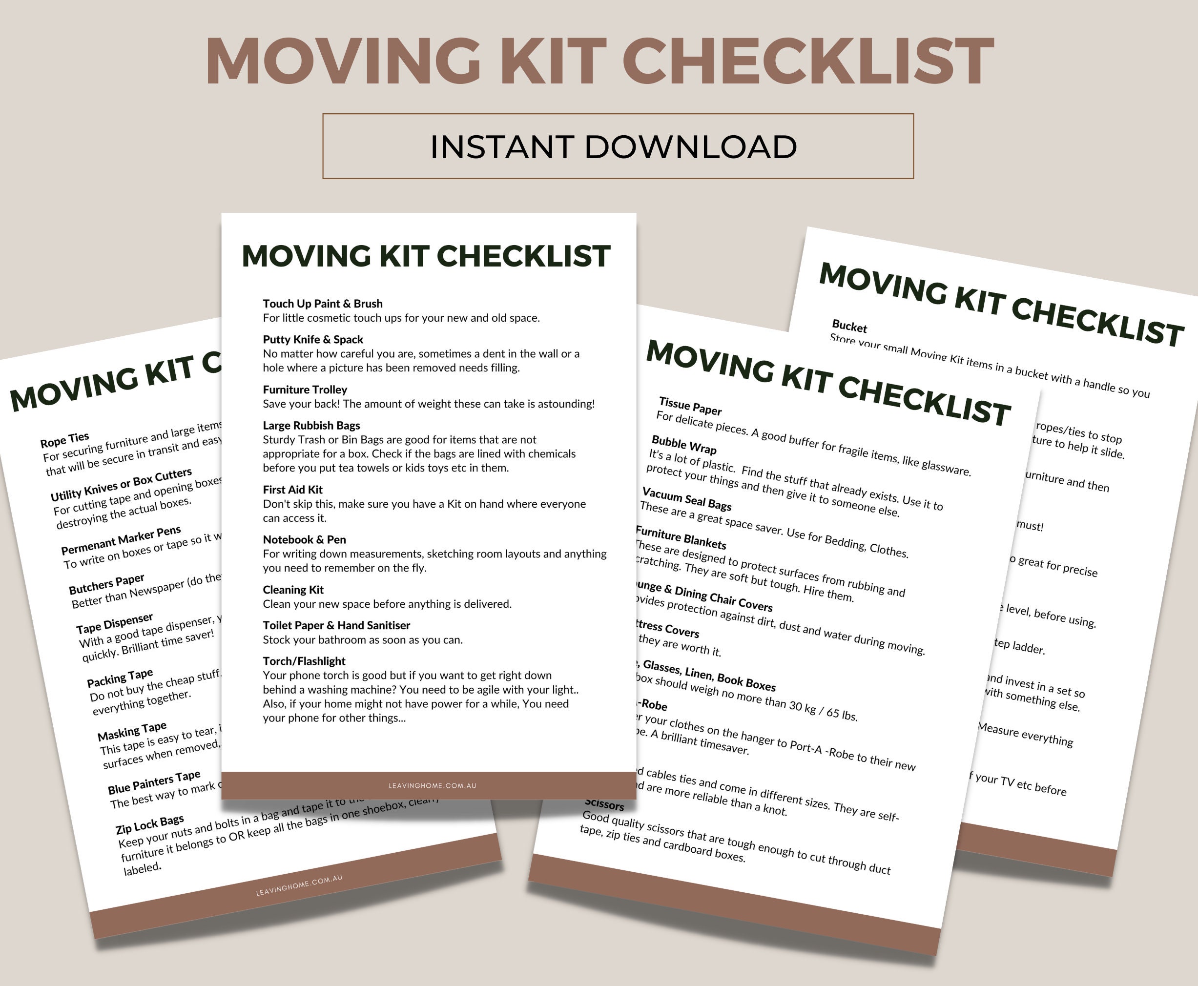 Moving Kit Checklist Bundle, Moving Tools You Need, Packing Items, Room ...