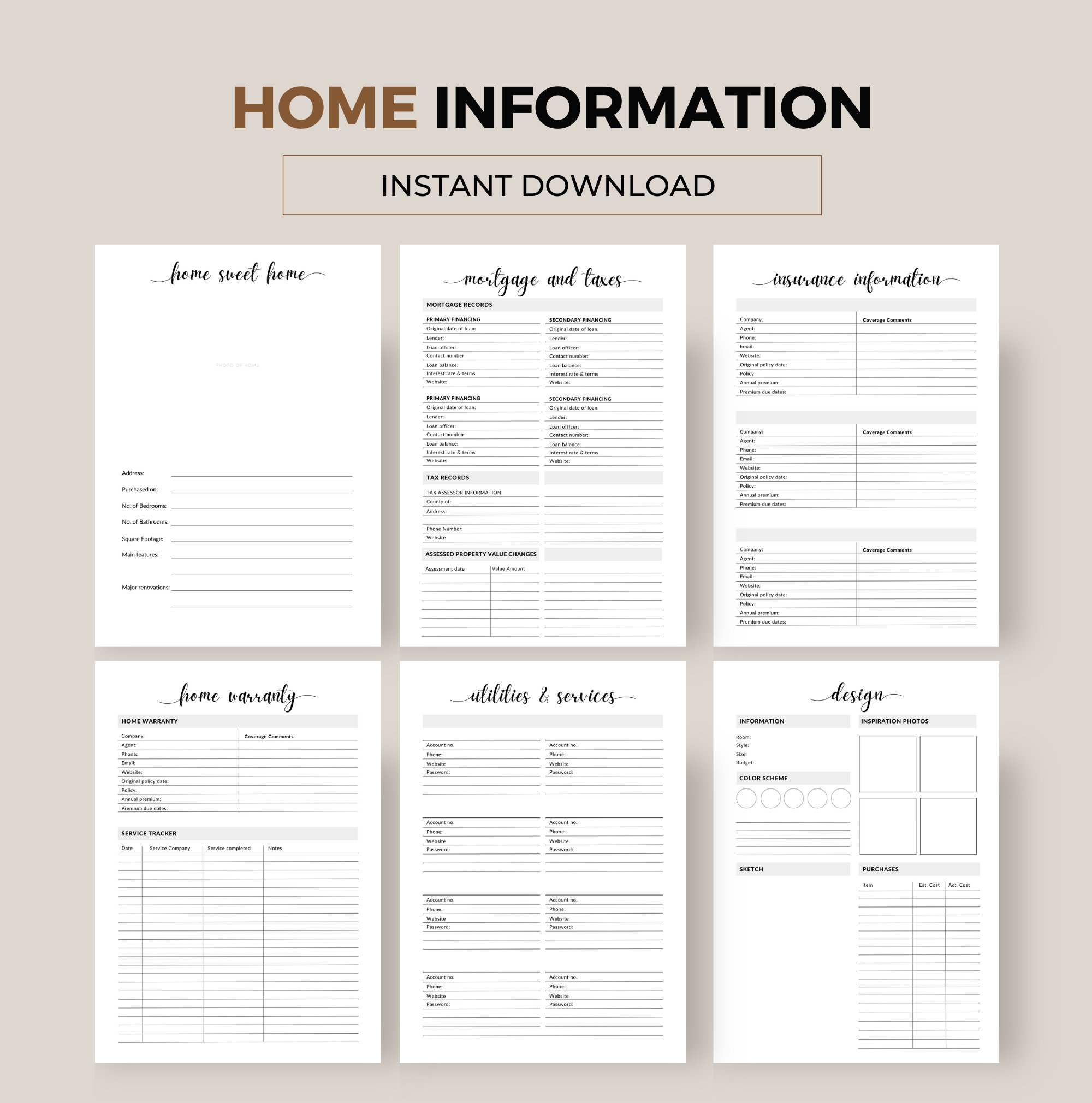 Home Information Book of Records | 74 Pages. Home Maintenance ...