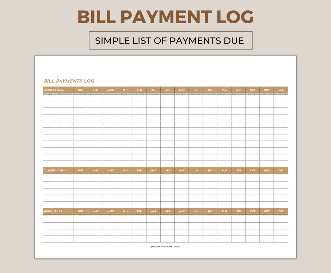 Bill Payment Log & Notes Tracker. Keep Track of Your Bills at a Glance ...