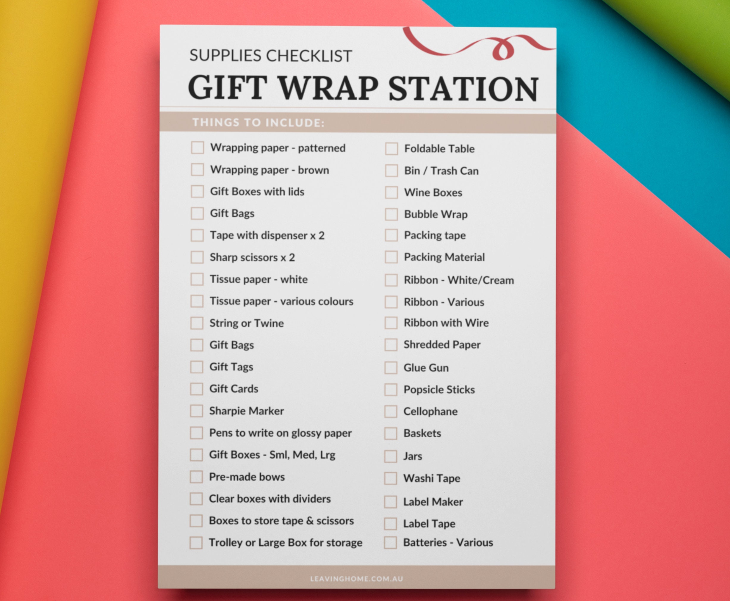 Gift Wrap Station Printable Checklist Prepare for Gifting - Etsy Australia
