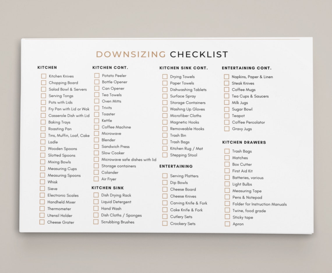 Downsizing Checklist Printable | Moving to Smaller Home Planner PDF - Etsy