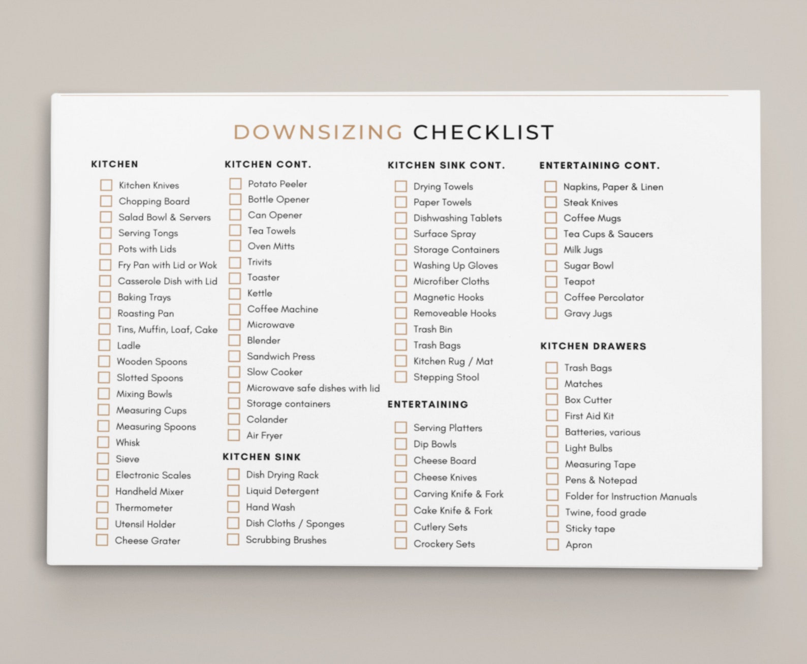 Downsizing Checklist Printable | Moving to Smaller Home Planner PDF - Etsy
