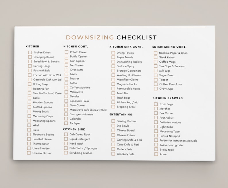 Downsizing Checklist. Relocating for Retirement, Moving House, New Home ...