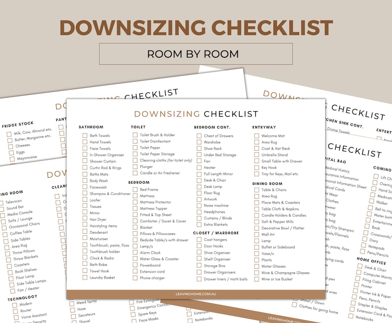 Downsizing Checklist. Relocating for Retirement, Moving House, New Home ...