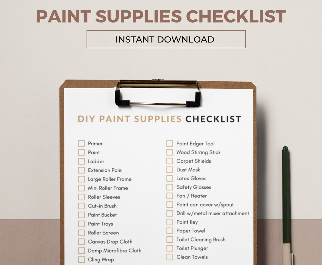 Paint Supplies Checklist, DIY Interior Design Jobs, Instant Download ...