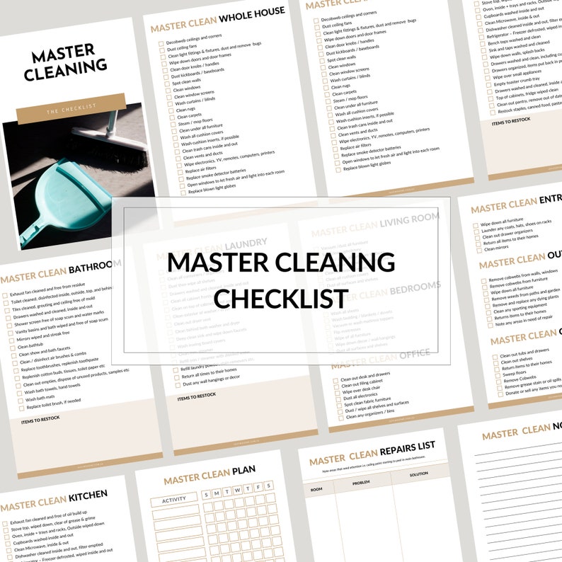 Master Cleaning Checklist, Room by Room Chores, Home Cleaning Schedule ...