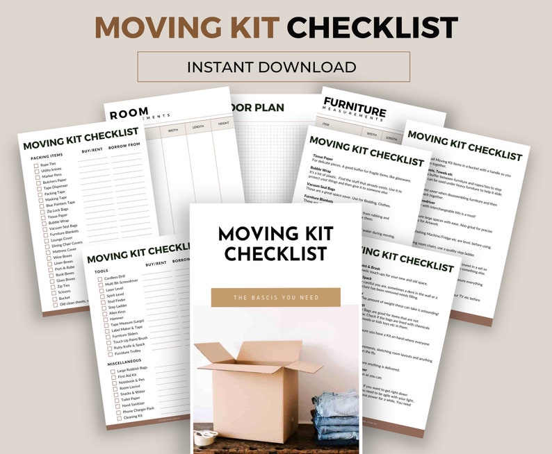 Moving Kit Checklist Bundle, Moving Tools You Need, Packing Items, Room ...