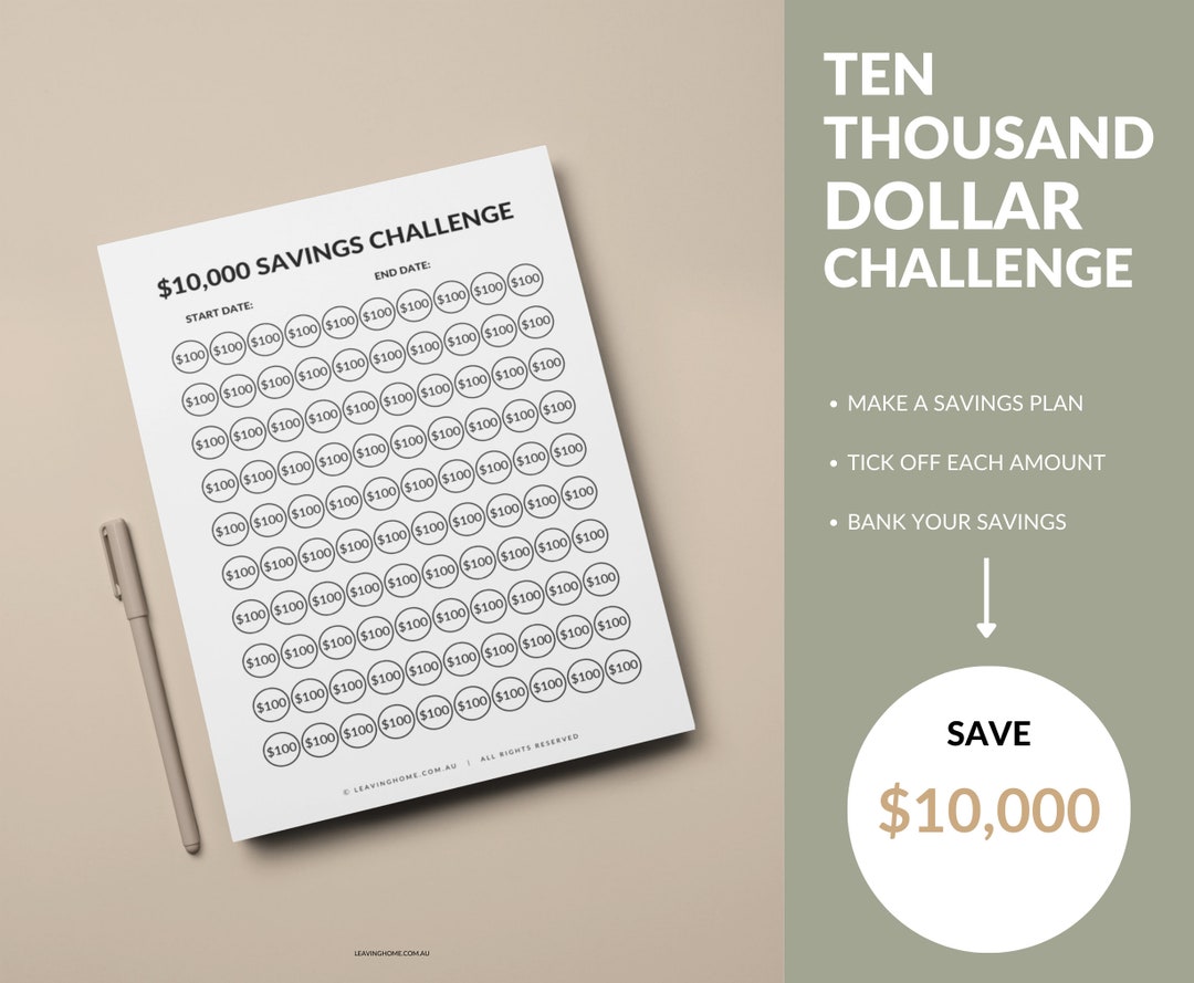 One Hundred Dollar Savings Tracker. Save 10,000 Dollars 100 Dollars at ...