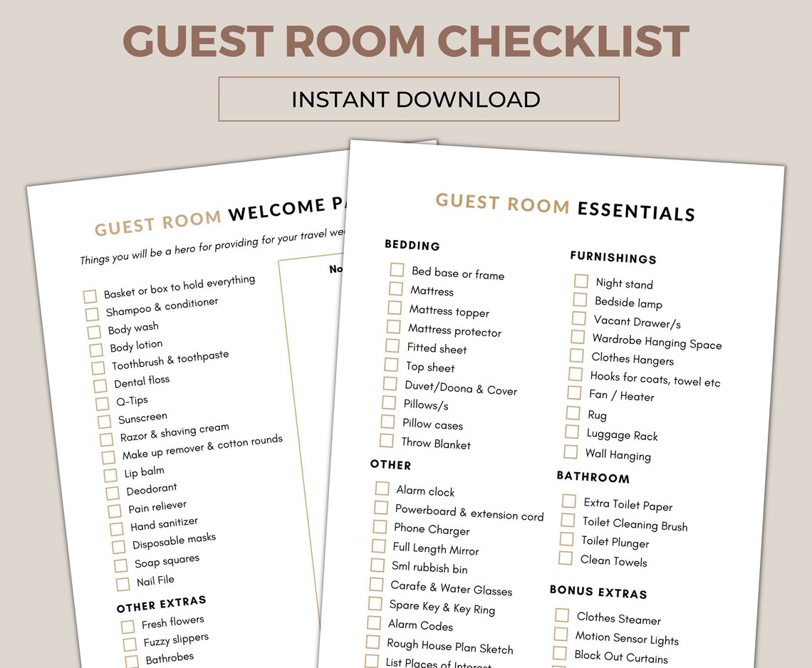 Guest Room Checklist Bundle, Prepare Your Home for Visitors, Overnight ...