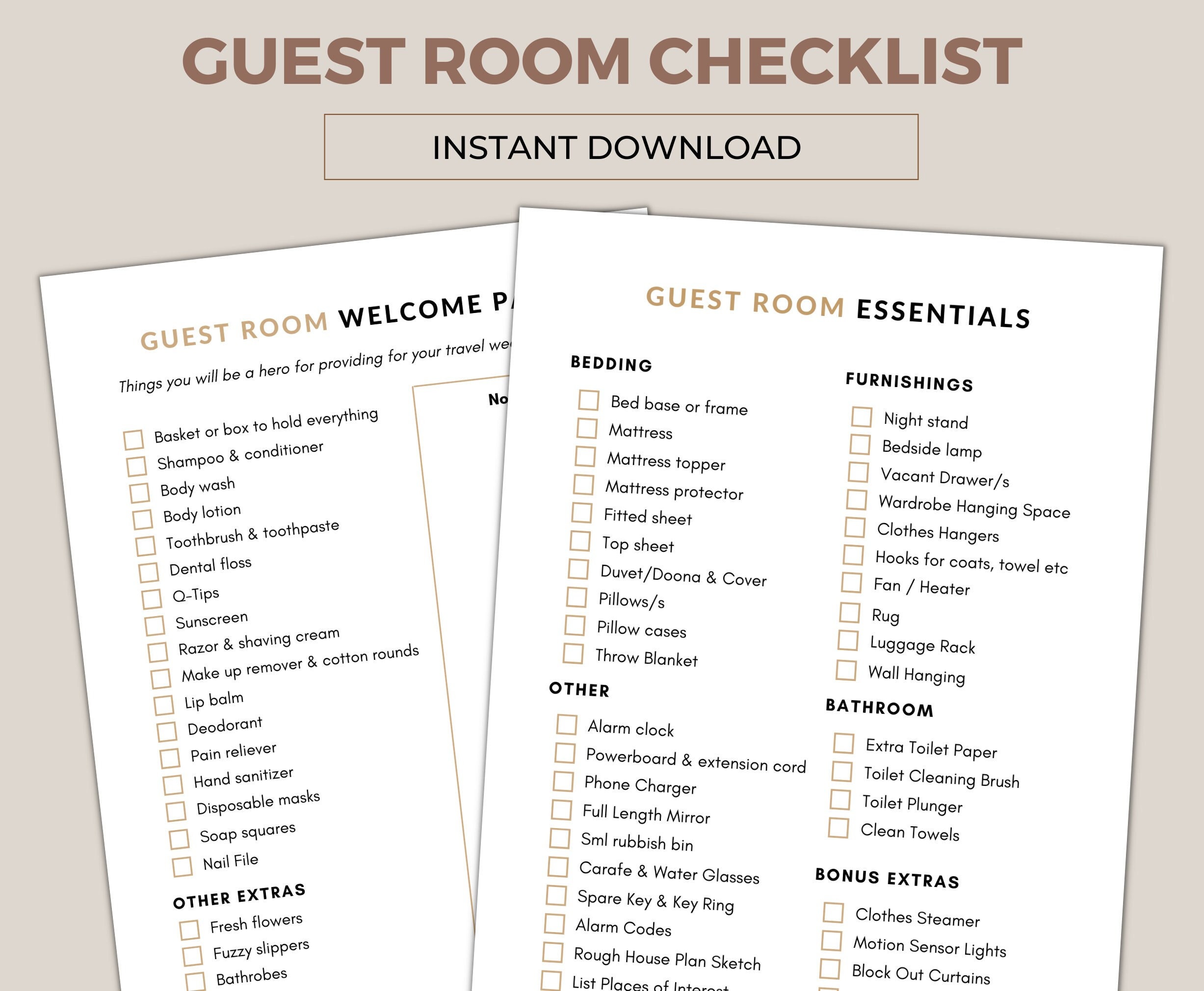 Guest Room Checklist Bundle, Prepare Your Home for Visitors, Overnight ...