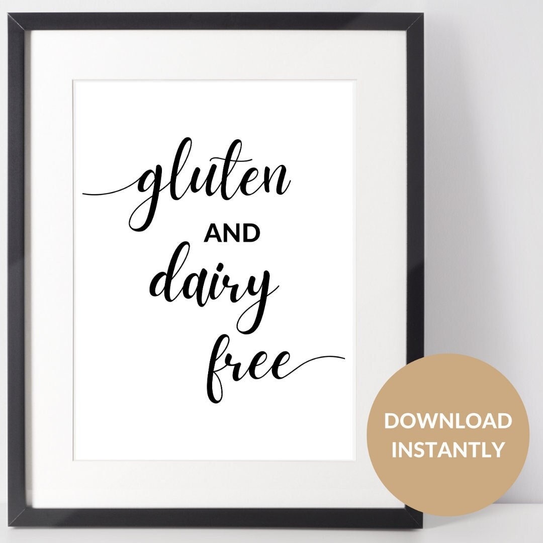 Gluten and Dairy Free Sign. A Sign for Your Next Gathering. Party Sign ...