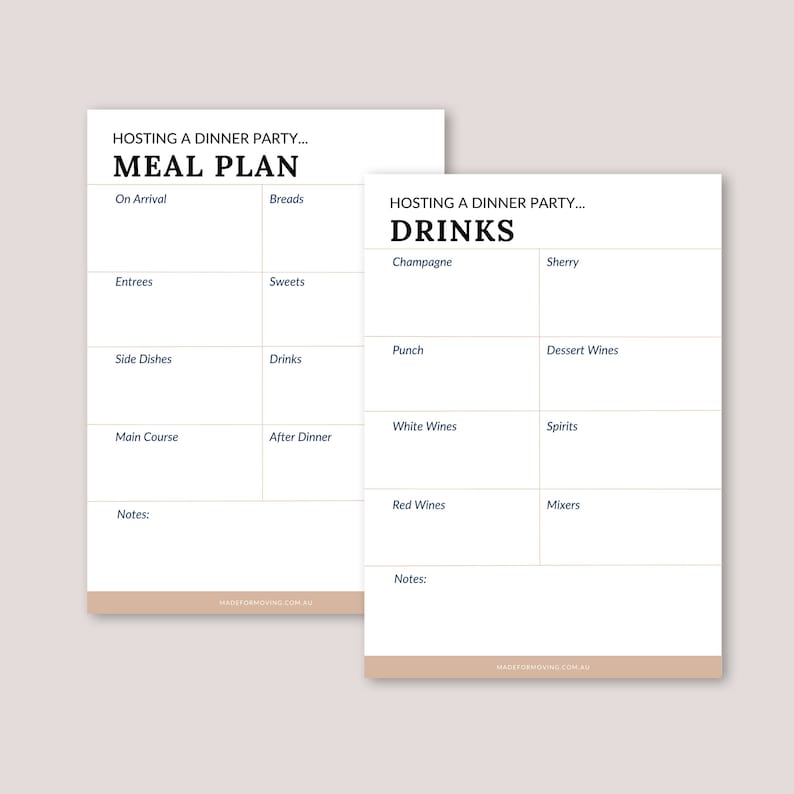 Dinner Party Planner Checklist: Meal, Drinks, Equipment (PDF Download ...