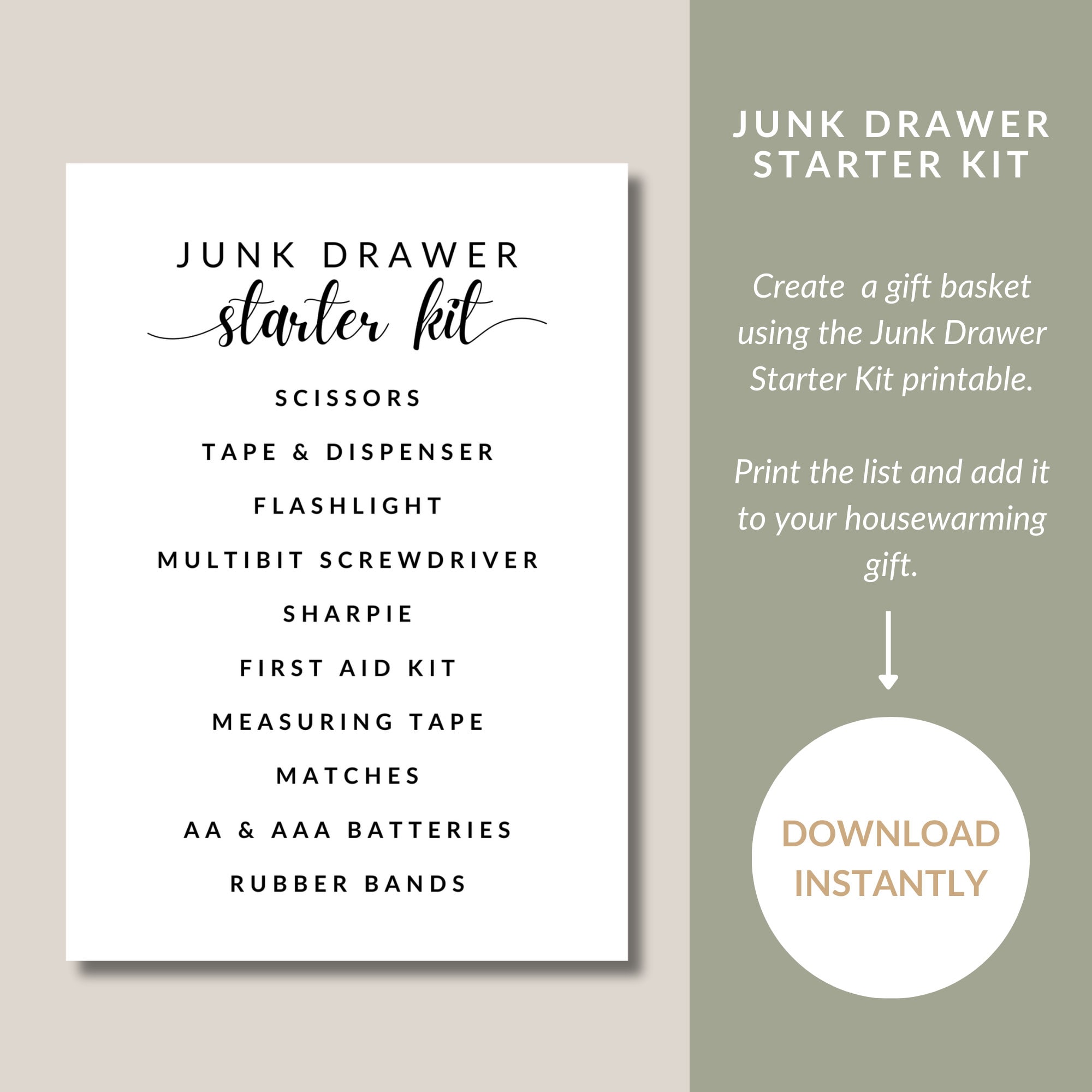 Junk Drawer Starter Kit Printable to Create a Housewarming Gift. Print ...