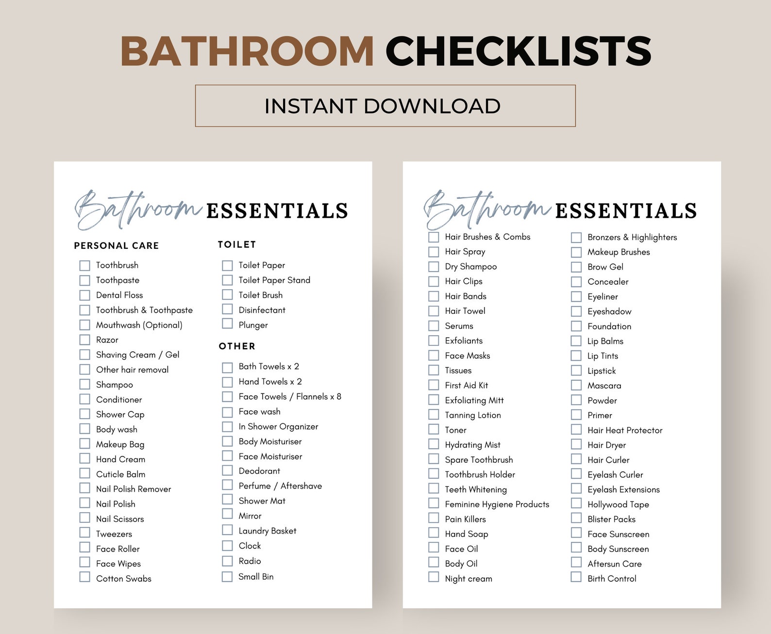 Bathroom Essentials Printable Checklist. A List of the Things You Need ...