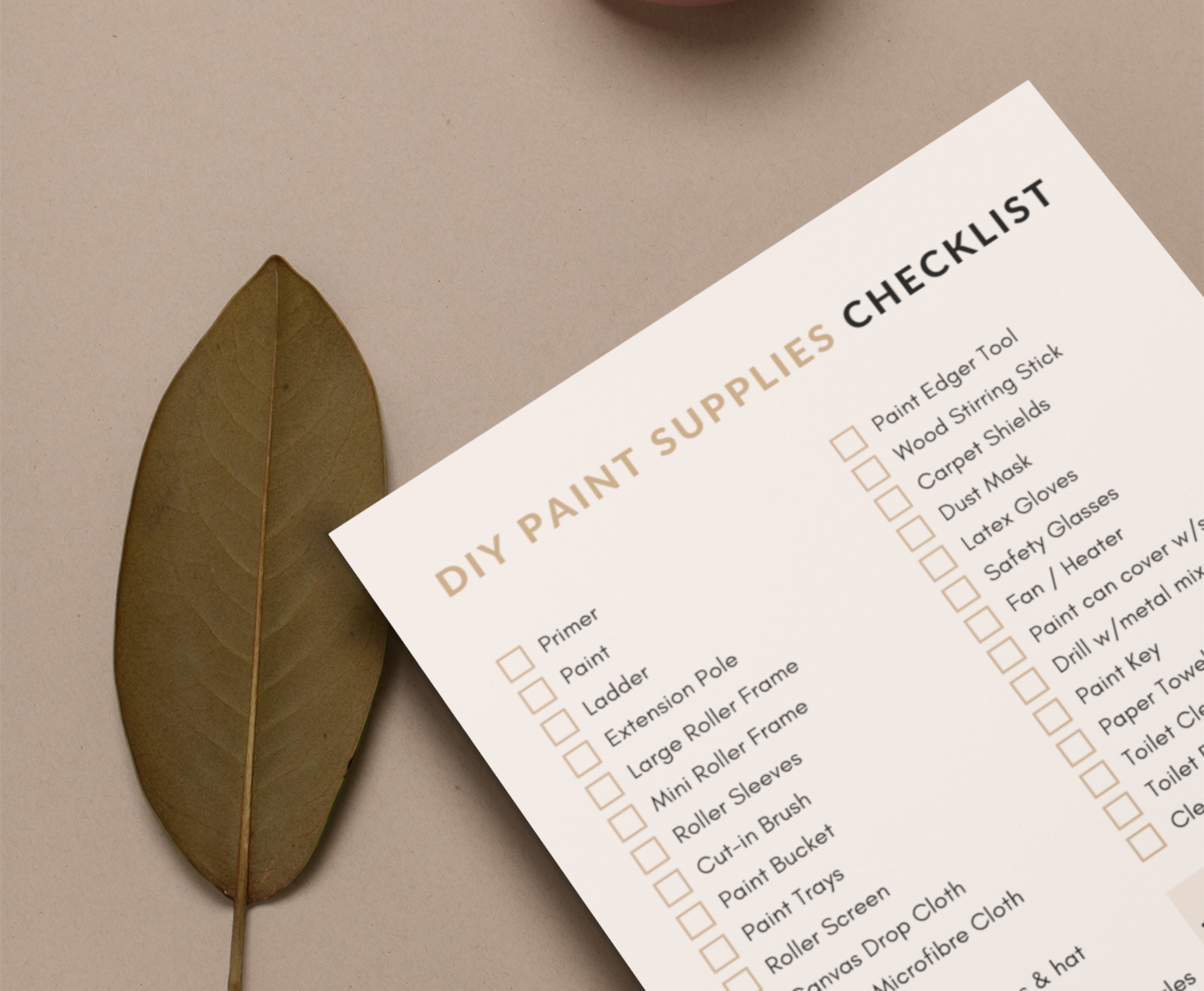 DIY Paint Supplies Checklist Printable | Home Painting Project Planner ...