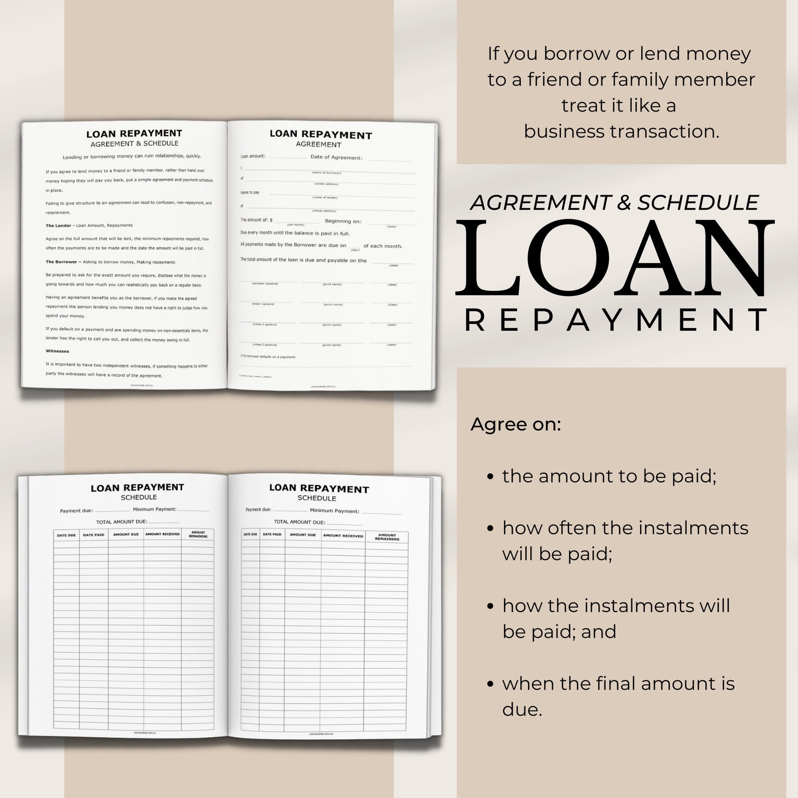 Loan Repayment Agreement Printable: Money Lending Contract (PDF) - Etsy
