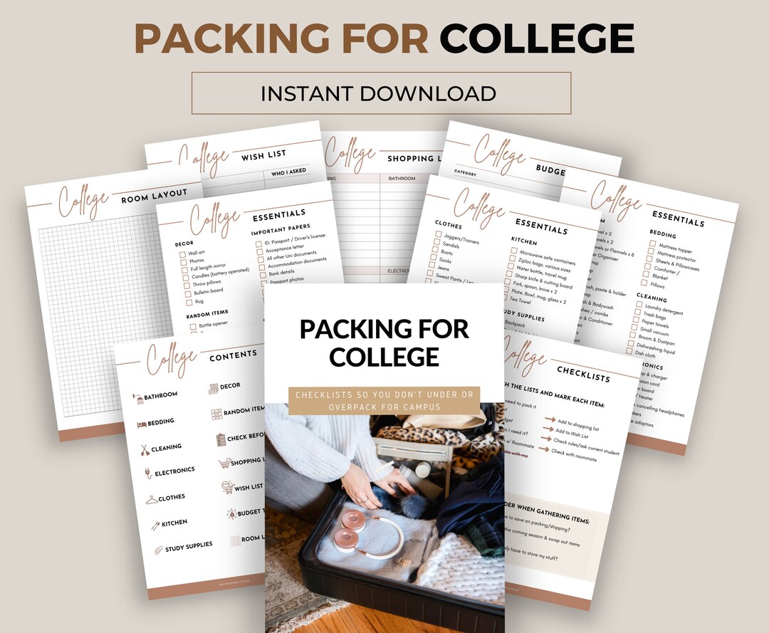 College Packing Checklist Printable | Dorm Room Essentials Planner PDF ...