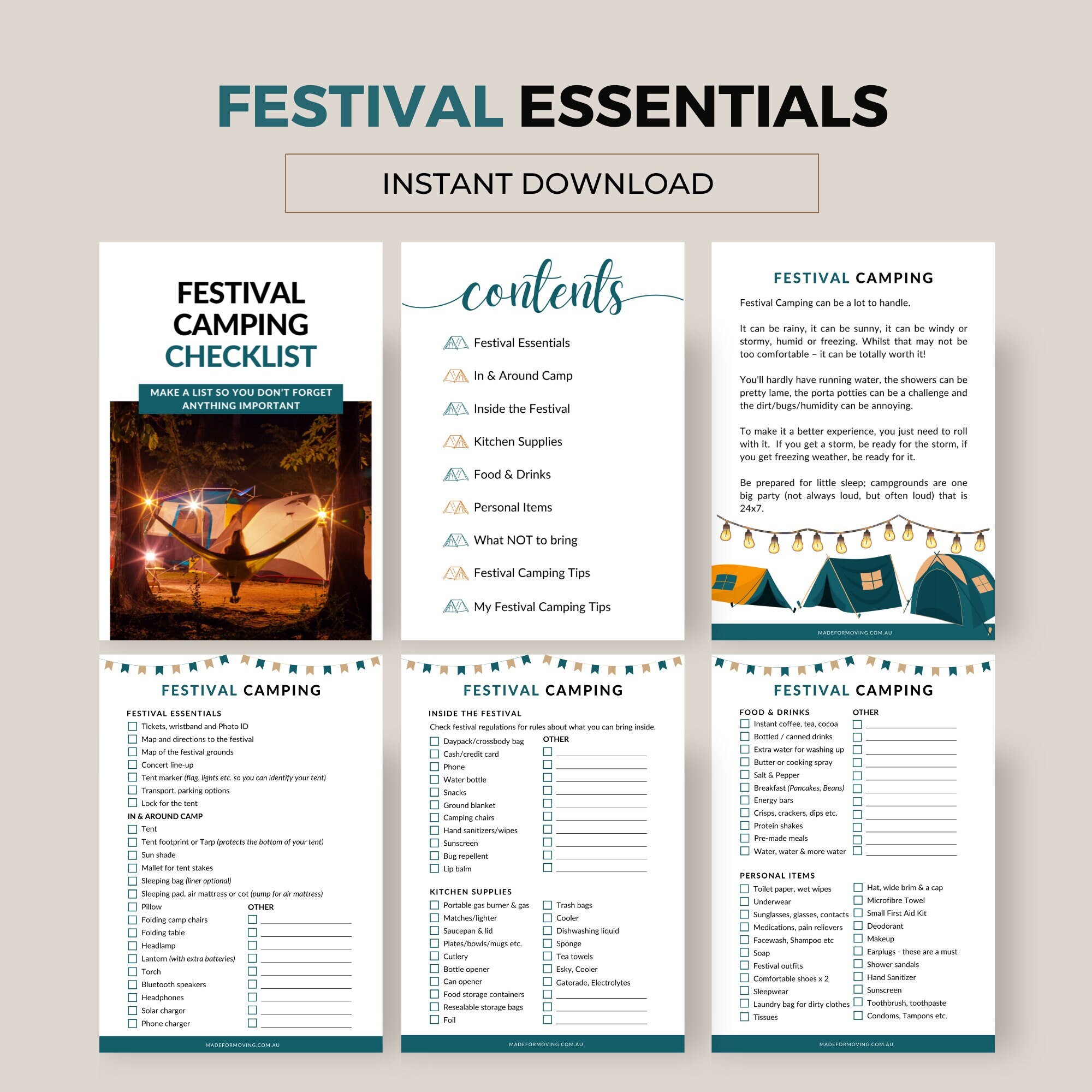 Ultimate Festival Camping Checklist, Camping Essentials Checklist, Tips ...