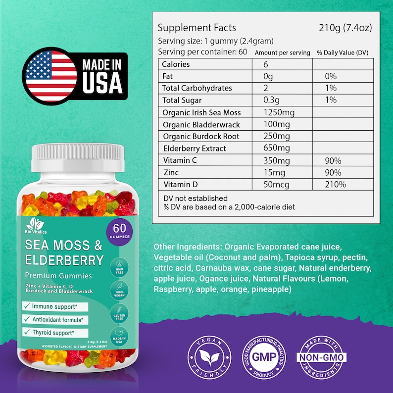 Sea Moss Elderberry Gummies by Biovitalica - Immune Boosting Vitamin C ...