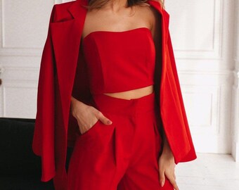 Red women suit | Etsy