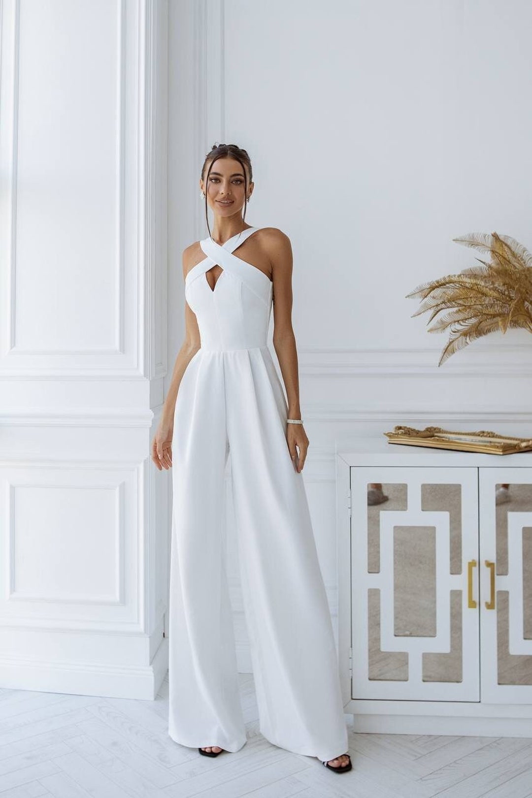 Bridal Jumpsuit, Wedding Wide Leg Jumpsuit, Palazzo Jumpsuit, Wedding ...