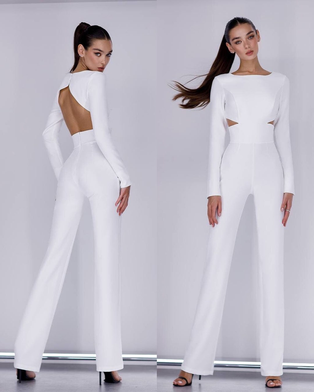 Mono de novia blanco, mono de boda con espalda abierta, mono de boda ...