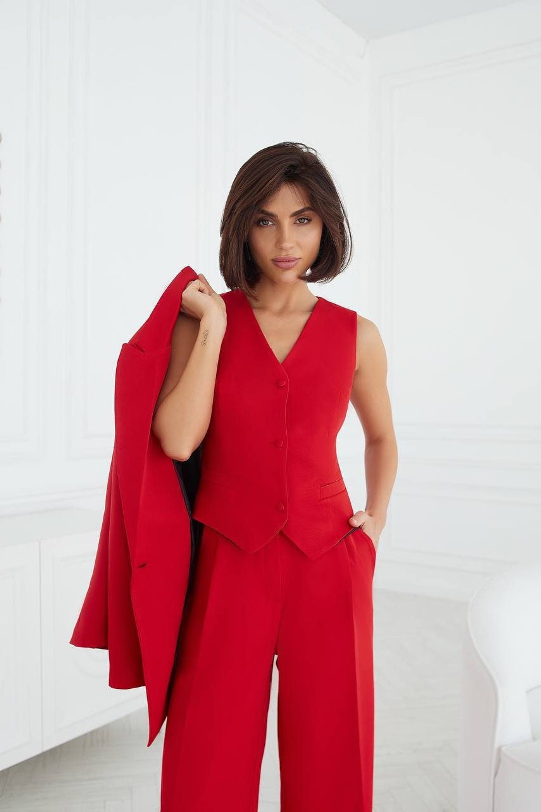 Red Formal Suit Red Occasion Pant Suit Wedding Guest Suit - Etsy