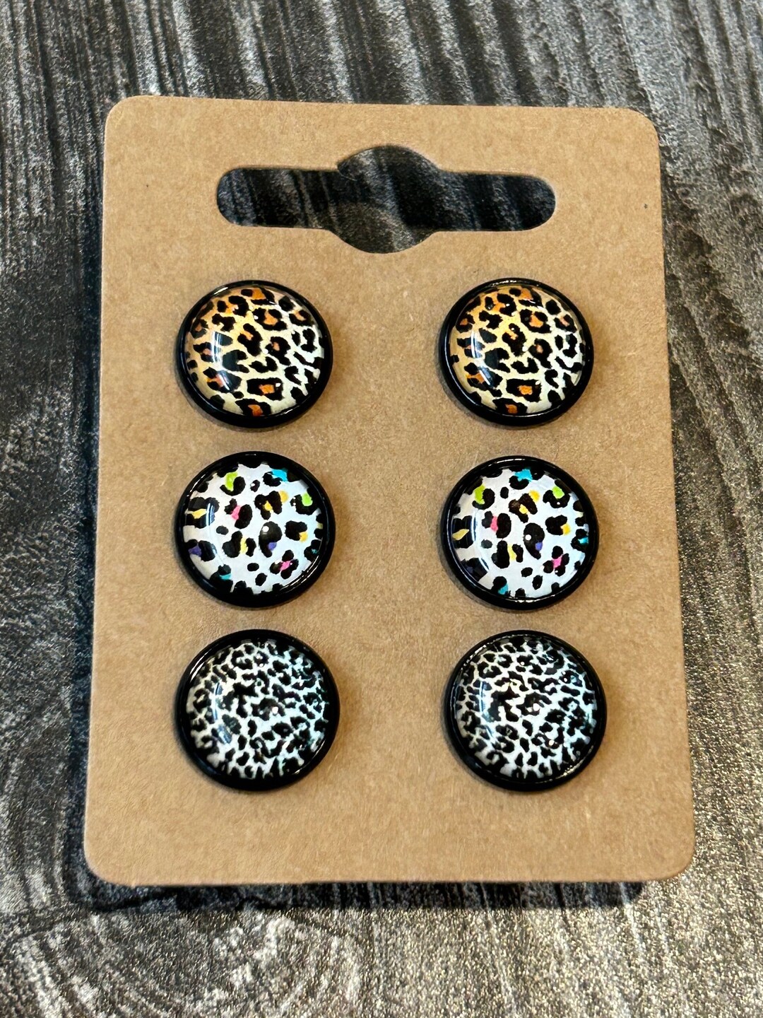 Leopard Studs Earrings Set, Animal Print Earrings, 12mm Studs, Leopard Resin Cabochon Studs ...
